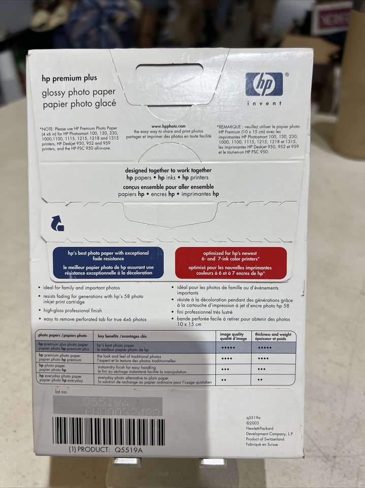 HP Premium Plus Glossy 4 x 6 Photo Paper 45 Sheets Inkjet 11.5 mil | eBay