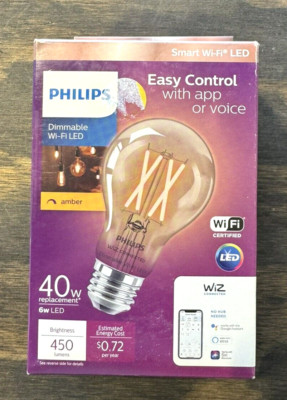 PHILIPS WIZ 555524 AMBER A19 LED 40W DIMMABLE SMART WI-FI WIRELESS ...