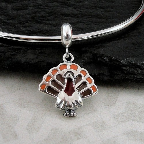 925 Sterling Silver Turkey Dangle Charm - Thanksgiving European ...