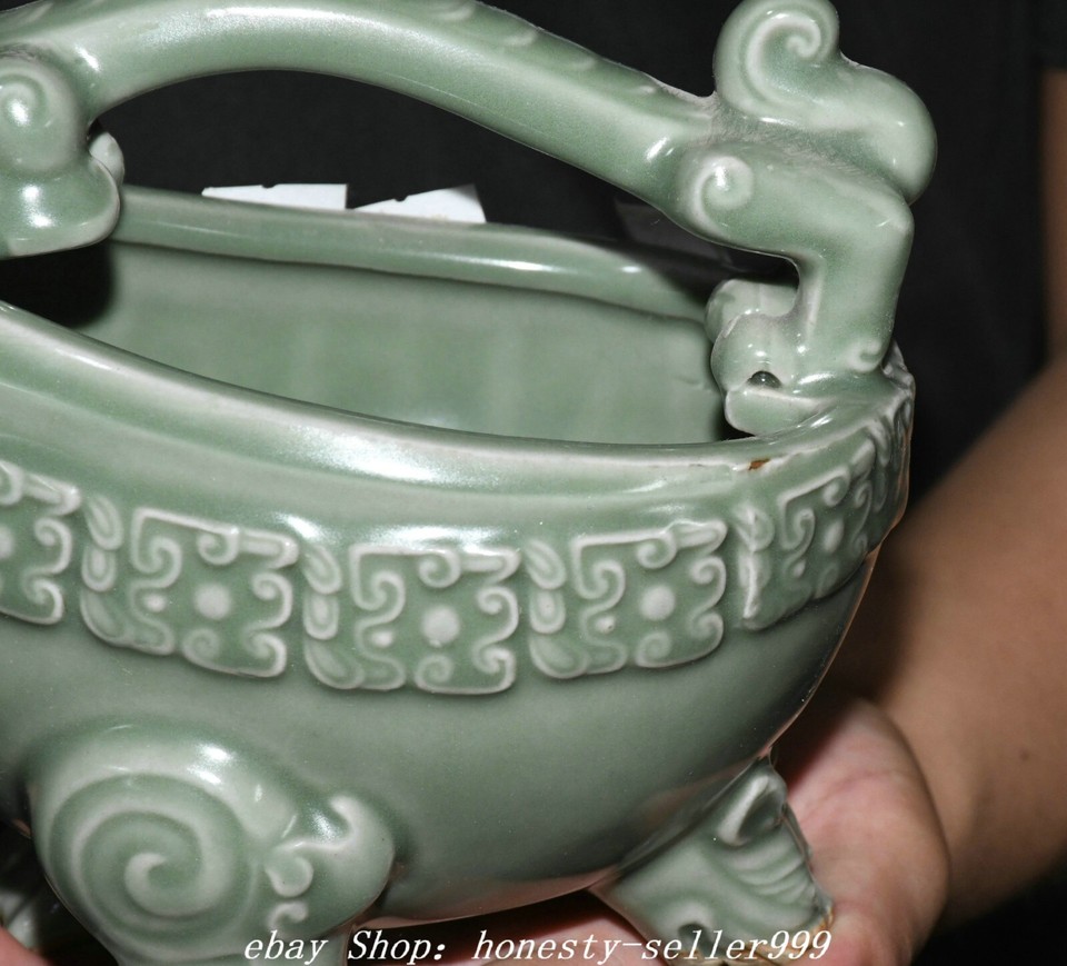 9" Old Chinese Dynasty LongQuan Kiln Porcelain Dragon Beast Cup Godlet ...