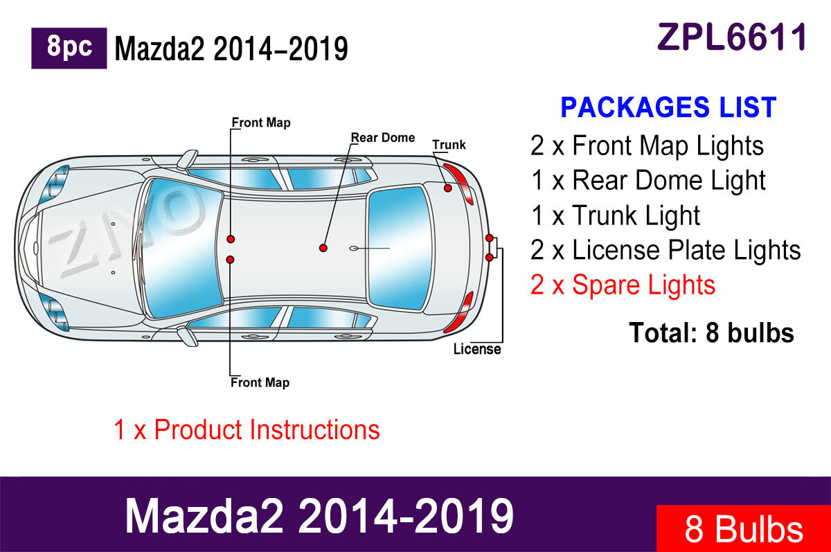 LED Interior Light Kit for Mazda2 2014-2019 Mazda 2 Accessories LED ...