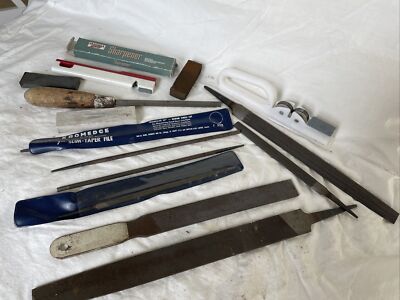 Lot of 9 Assorted Metal Files Heller Nicholson USA & 3 Sharp Stones ...