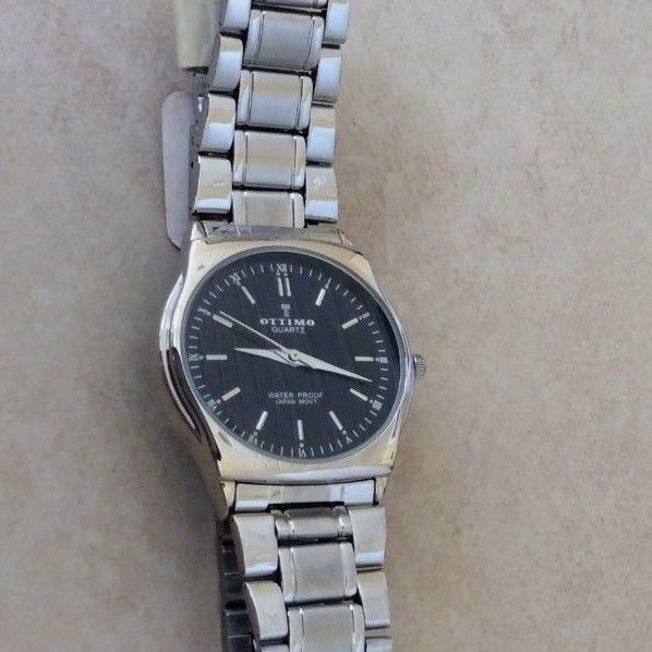 Ottimo Men's Watch Black Dial on Silver Linked Band Nickel Free ...