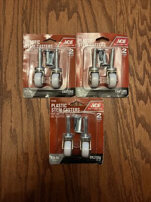 Ace 51125, Plastic Stem Casters, 1-1/4", 3 Packs Total, White, FREE ...