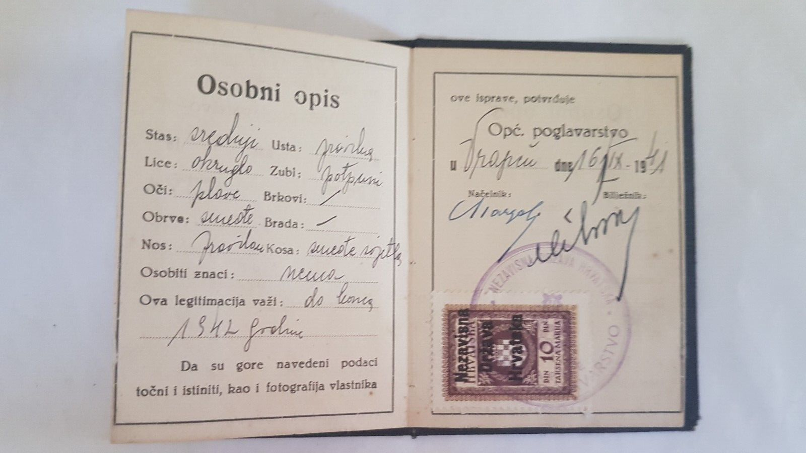 Independent State of Croatia WWII - Legitimation - Zagreb - Vrapče 1941 ...