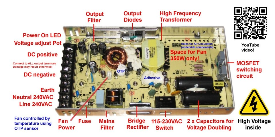 MeanWell LRS-200 Power Supply 200W, 240VAC to 3.3V 4.2V 5V 12V 15V 24V ...
