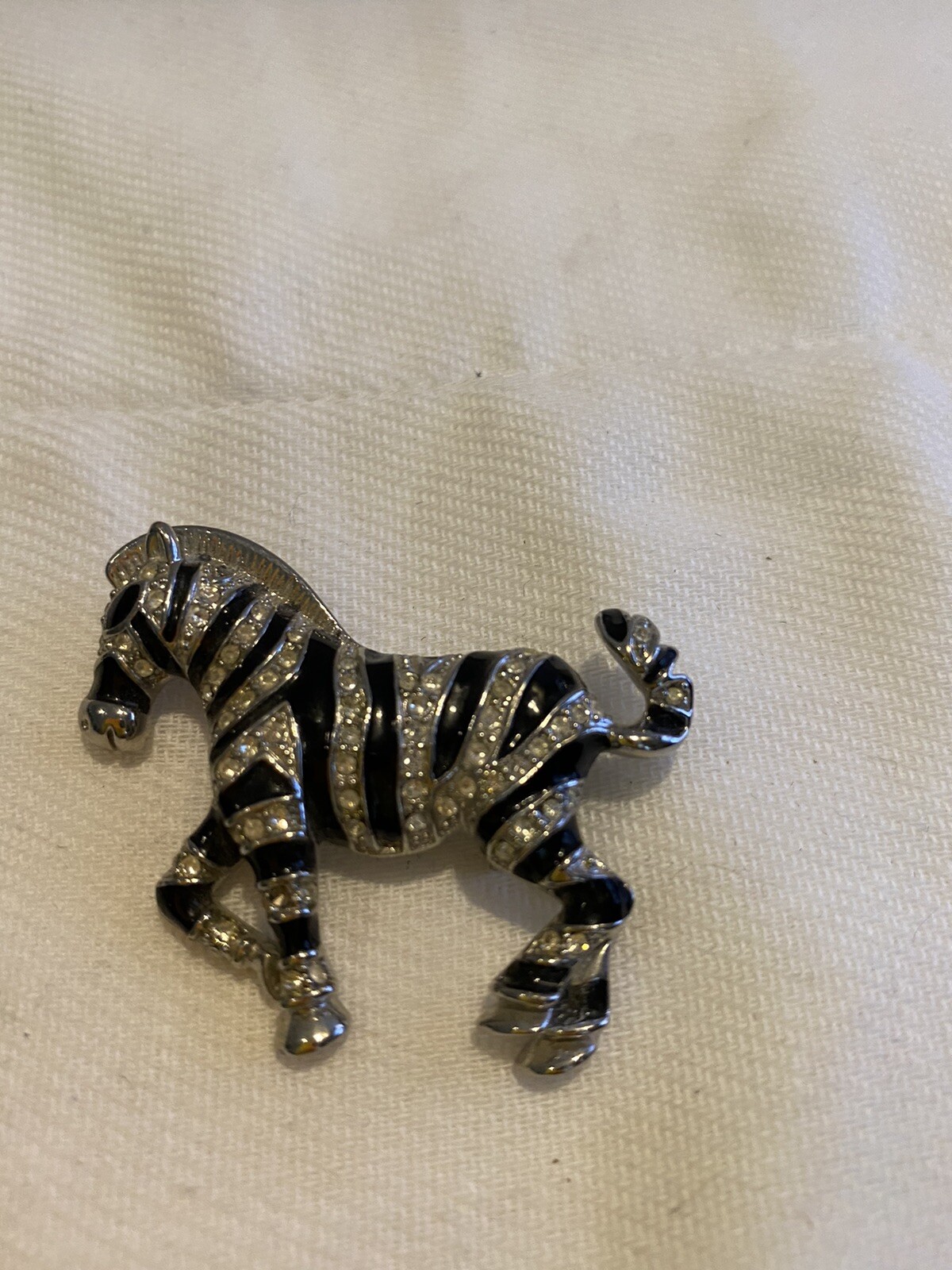 rhinestone & black enamel cute zebra brooch pin - Gem