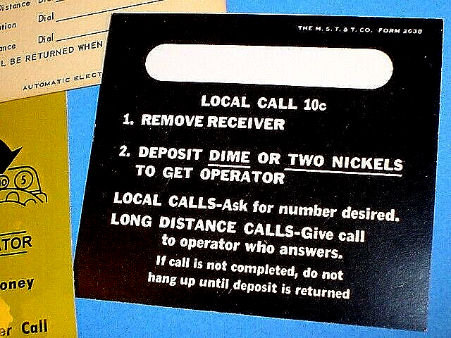 VINTAGE ORIGINAL PAY PHONE TELEPHONE DIRECTIONS INFO INSERT CARDS ...