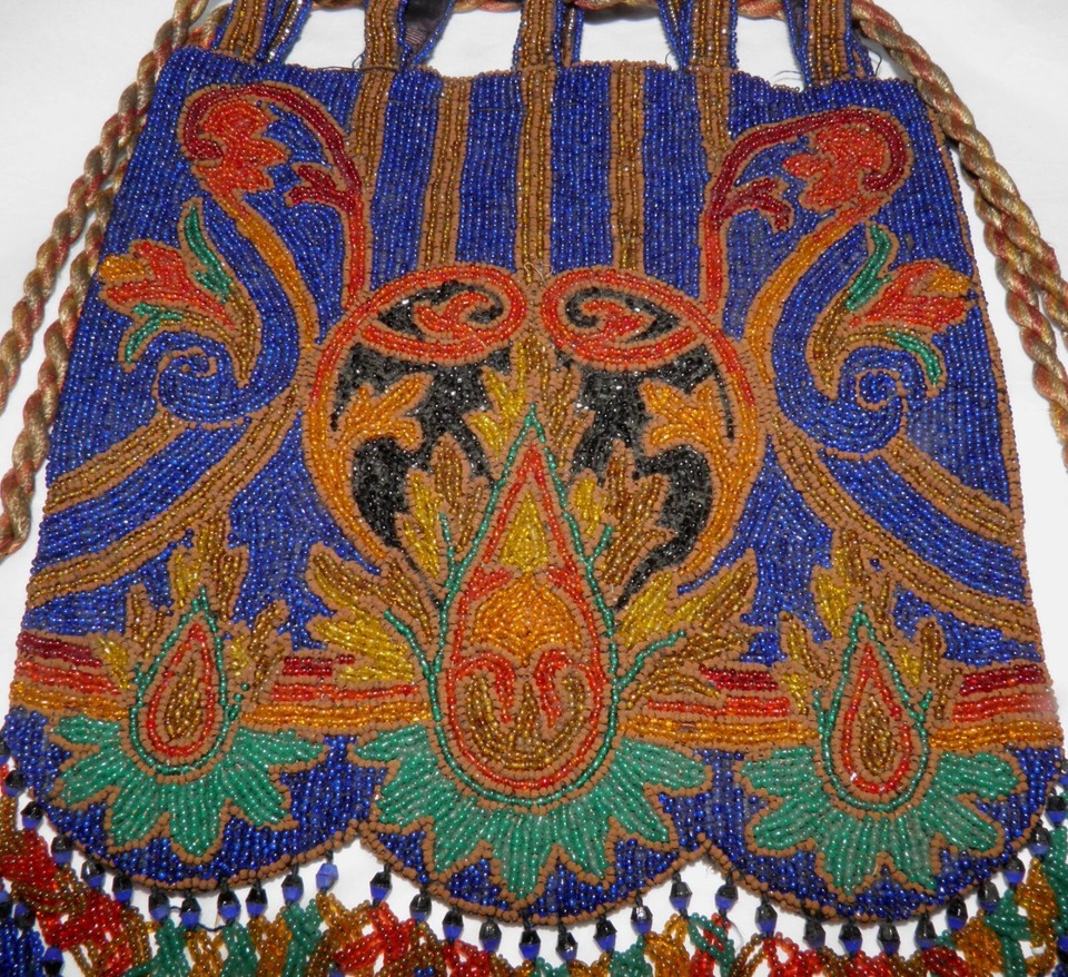 Stunning ANTIQUE Victorian Micro BEADED PURSE Bag Drawstring Unusual ...