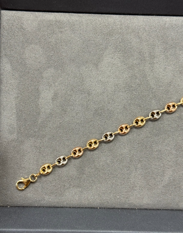 6.5mm All Shiny Puffed Mariner Anchor Link Bracelet Real 14K Tri-color ...