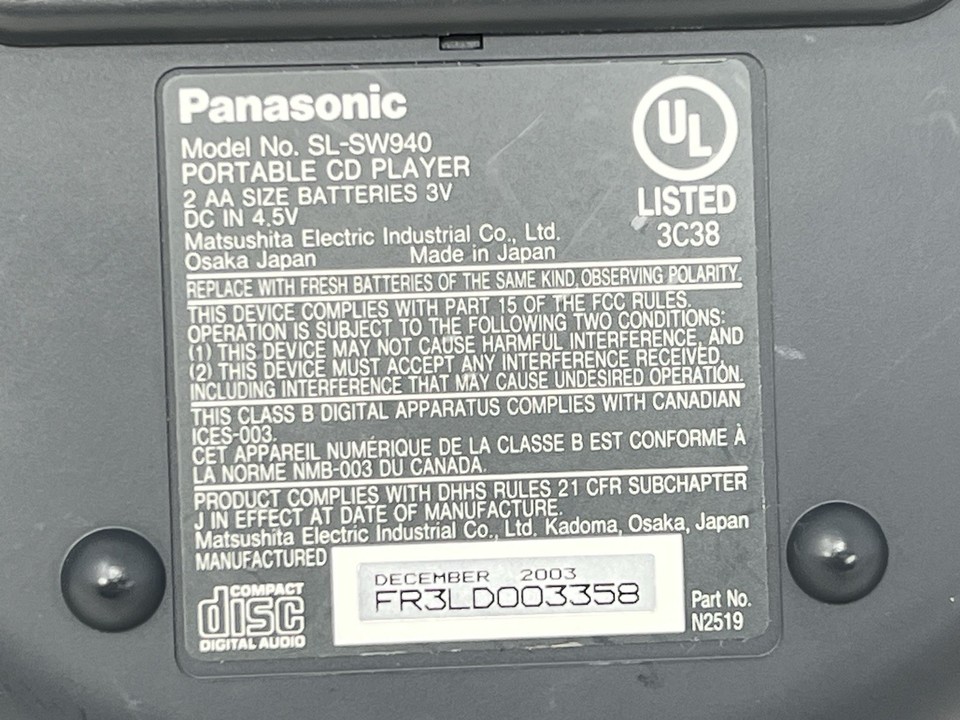 Panasonic SL-SW940 Blue Portable CD Player Discman With Earbuds ...