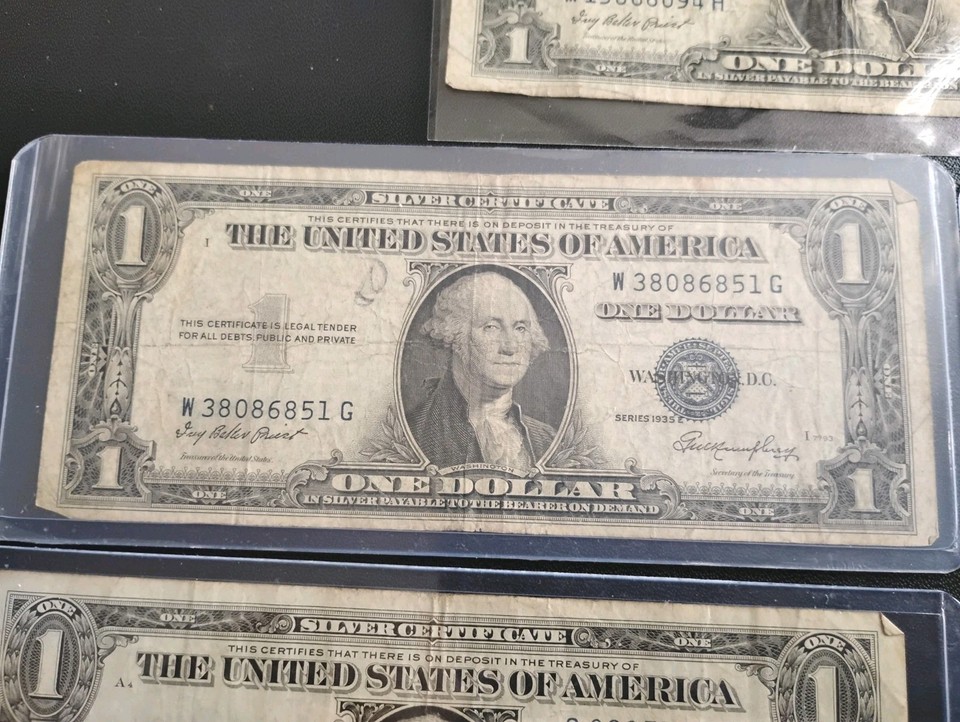 Two 1935+ Three 1957 $1 Dollar Silver Certificate Note Dollar Bills ...