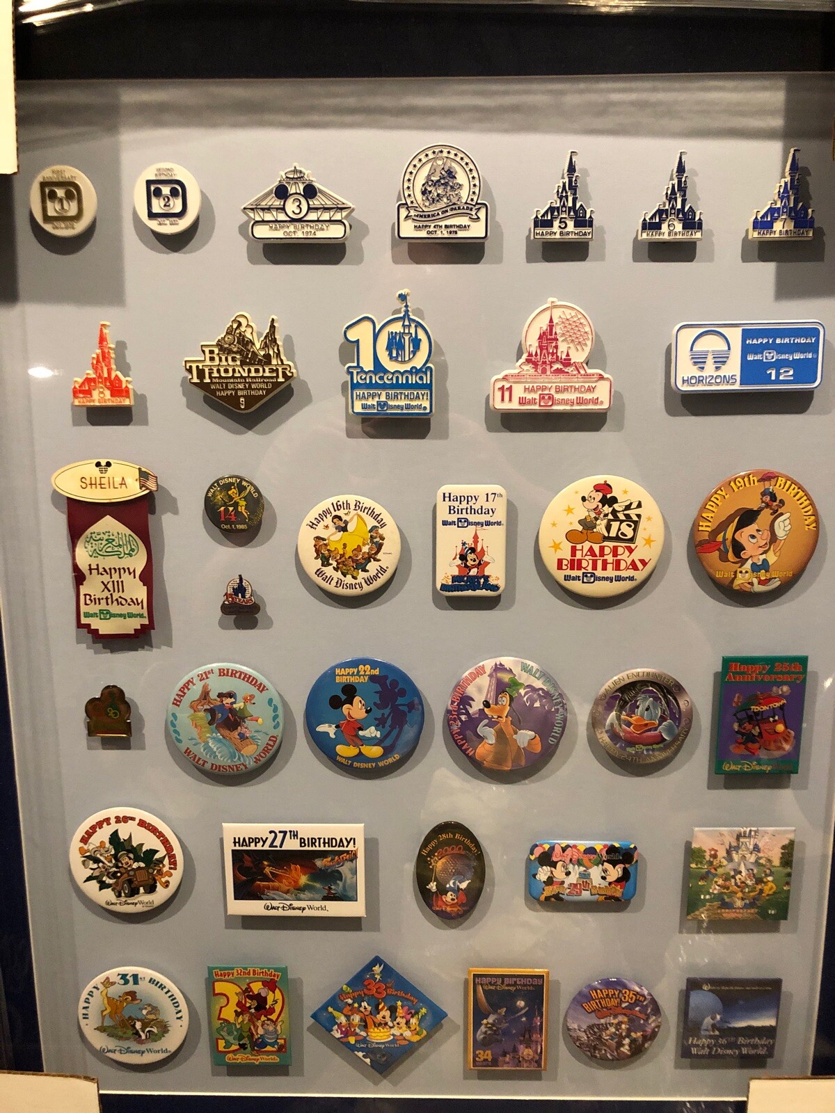 Walt Disney World Anniversary Cast Member Pin Set Framed Year 1 Through ...