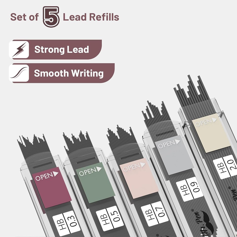 Mechanical Pencil Set with Leads and Eraser Refills, 5 Sizes - 0.3, 0.5 ...