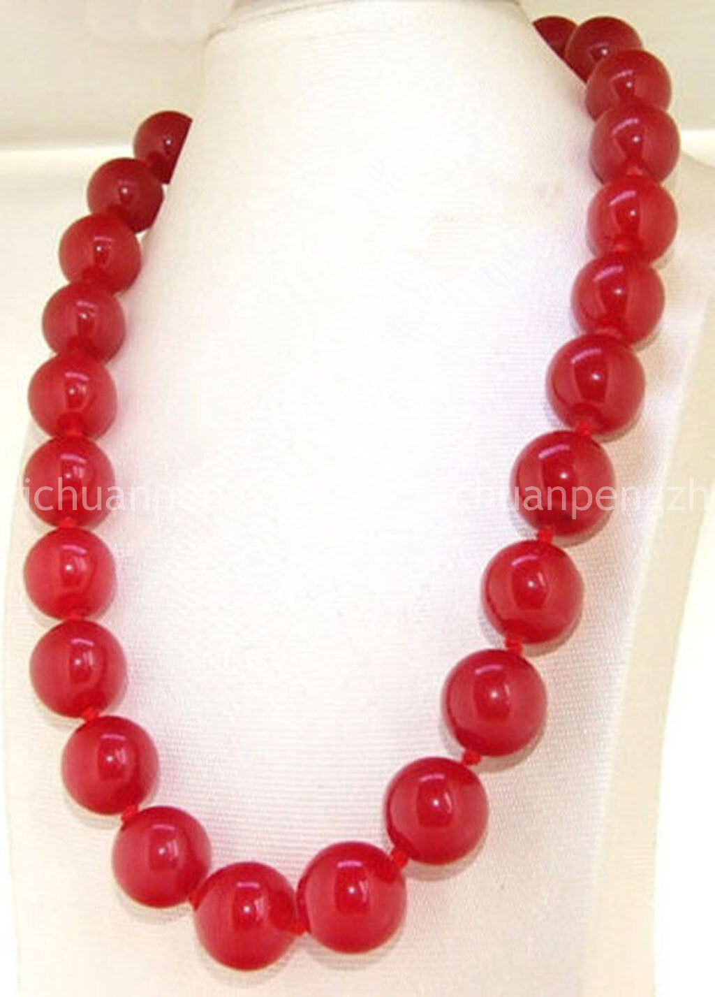12/14/16mm Natural Chinese Red Jade Gemstone Round Beads Necklace 18 ...