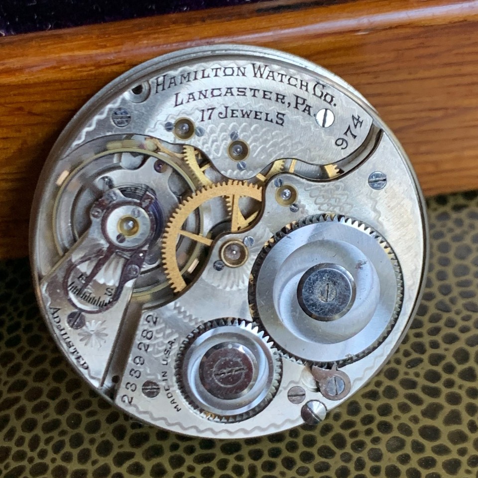 1925 Hamilton Grade 974 16S 17 Jewels Open Face Pocket Watch Movement ...