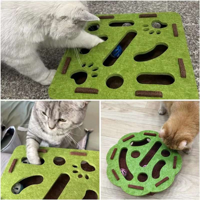 Pet Cat Puzzle Maze Holes Toys Felt Box with Bell Ball Kitten Playing ...
