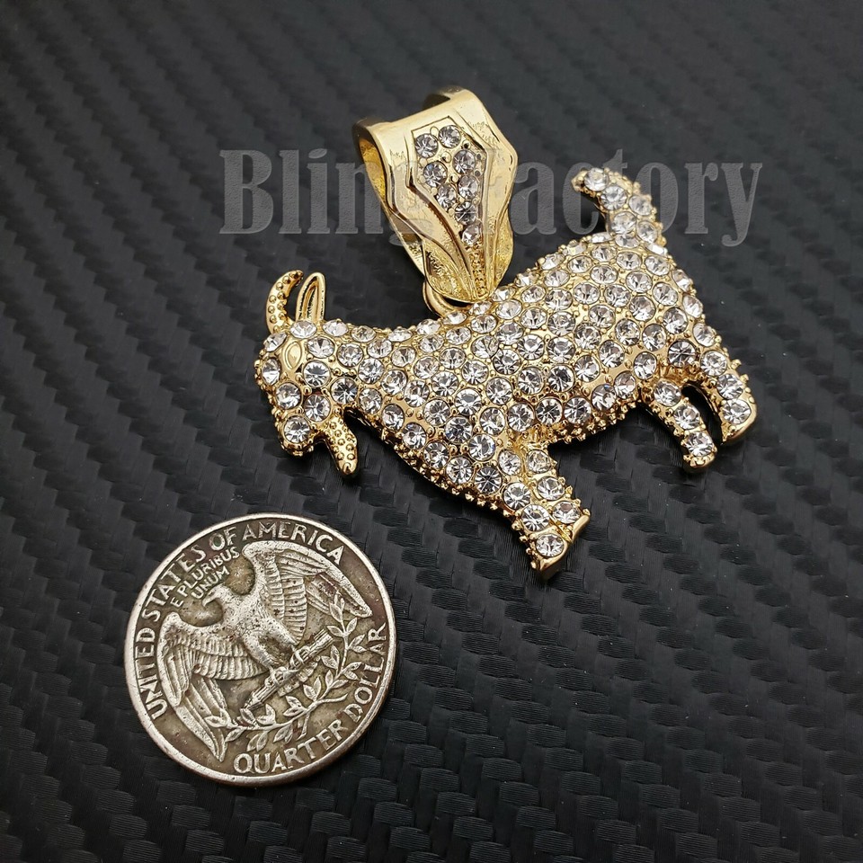 GOAT Hip Hop Iced Gold plated Cubic Zirconia Rapper's Bling Charm ...