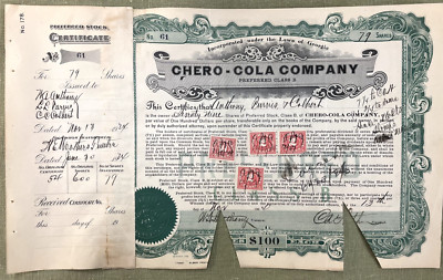RARE Original Chero Cola Stock Certificate Signed by Royal Crown Cola ...