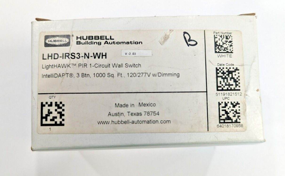 Hubbell LIGHTHAWK PIR Dimming Wall Switch Sensor LHD-IRS3-N-WH **NEW ...