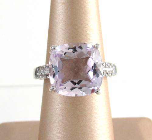 TGGC .925 Sterling Silver Amethyst Ring Cushion Fantasy Cut Accented ...