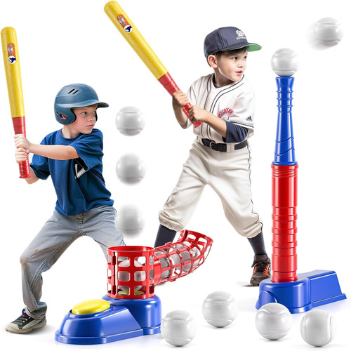 2 in 1 T Ball Sets for Kids 3-5,Tee Ball Set with 10 Balls,Step on ...