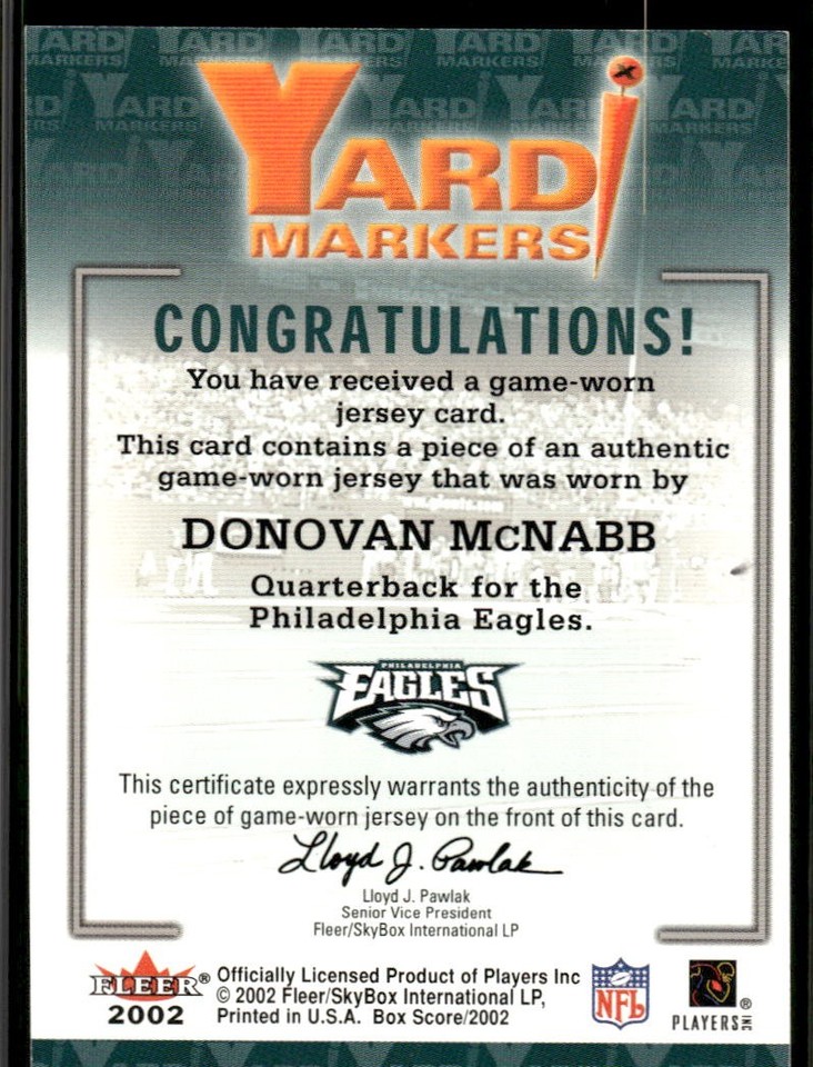 2002 Fleer Box Score #NNO Donovan McNabb Yard Markers Jerseys | eBay