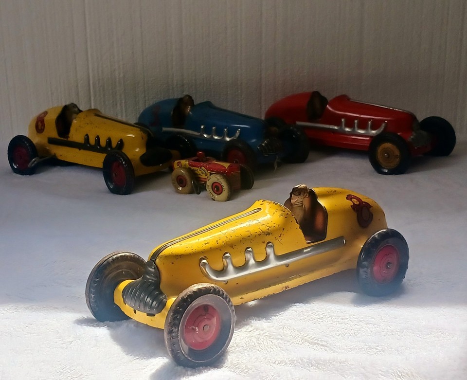 Set of (2) 12" Marx Toys 1930's Pressed Steel Racer Cars 1x Push 1x ...