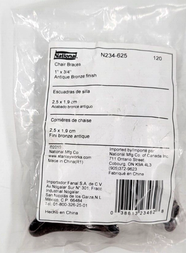 National Hardware Chair Corner Braces Bracket 1" x 3/4" Bronze N234-625 ...