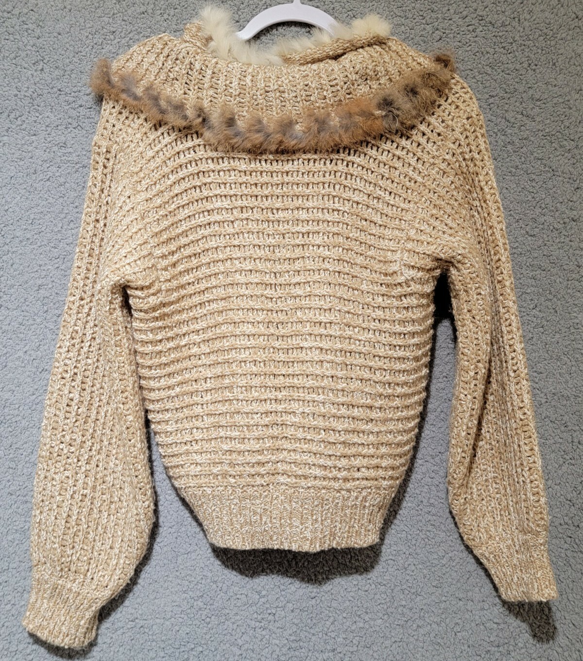 Vintage 70s Mariea Kim Wool Sweater Real Fur Accents … - Gem