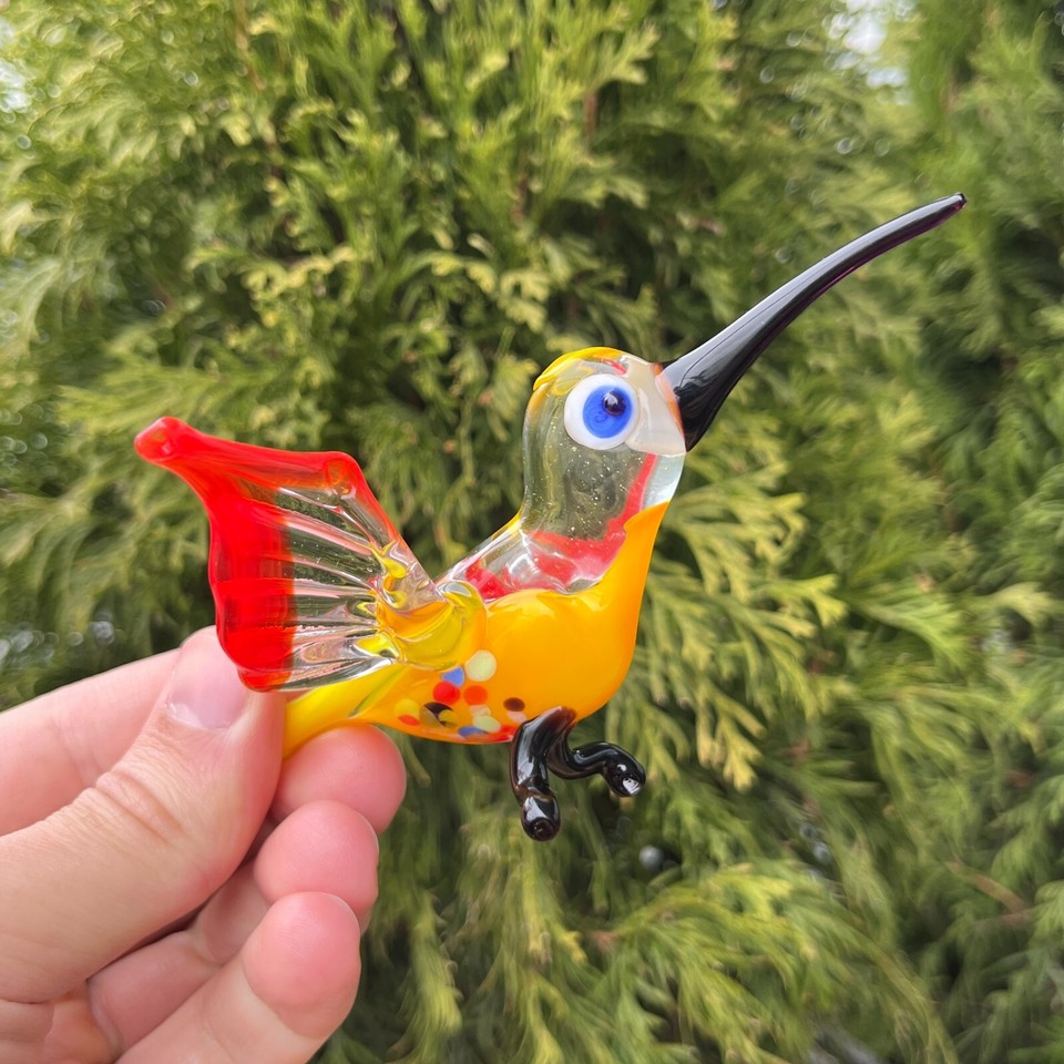 Glass Hummingbird Figurine – Blown Glass Bird Ornament – Decorative ...
