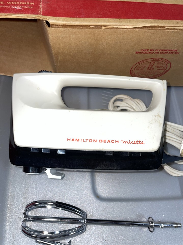 Hamilton Beach Scovill Mixette Vtg Hand Mixer Model 87W White 3 Speed ...