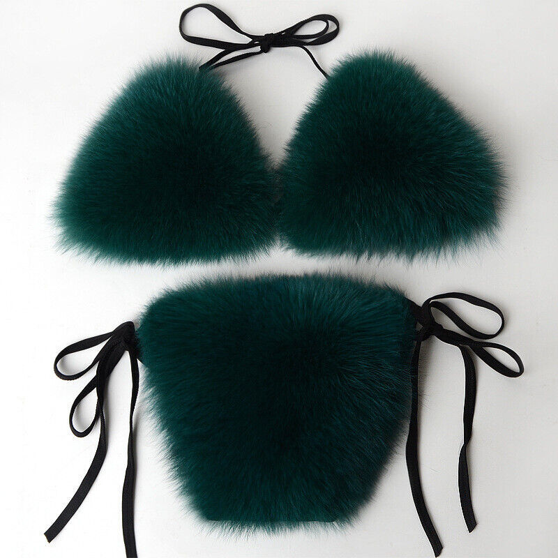 Fox Fur Swimsuit Beach Bikini Sexy Split Fur Bikini Set Micro Bra G ...