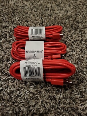 Wireless Gear 10 ft micro usb sync and charge cable. Model BL1805. Set ...