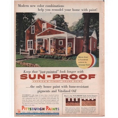 Pittsburgh Paints Magazine Advertisement 1957 Vintage Sun Proof House ...