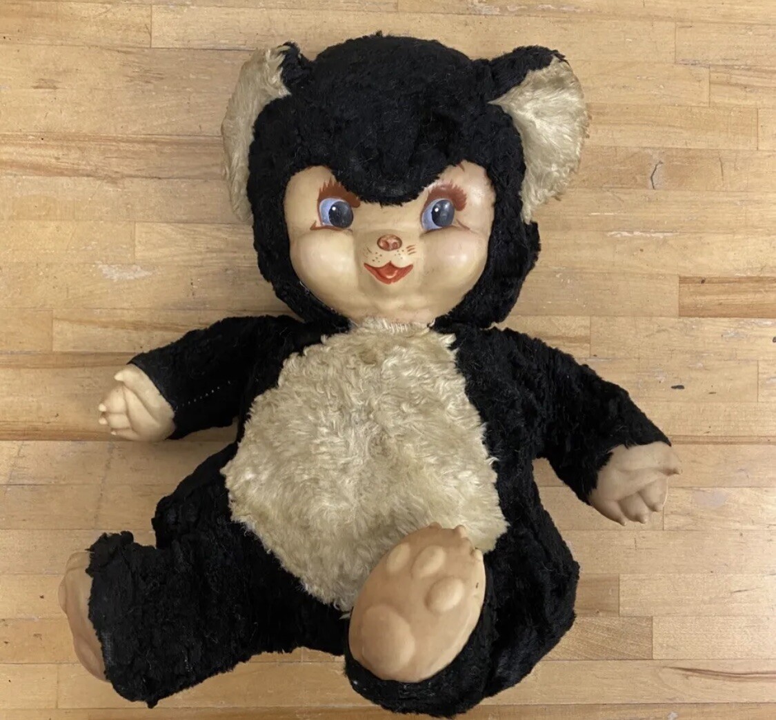 Rushton Rubber Face Chubby Teddy Bear Black Plush Stuffed Animal Toy ...