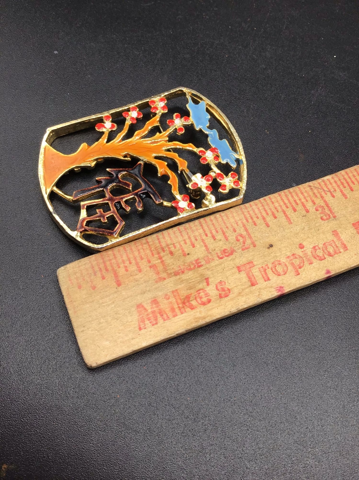 Oriental Tree Pin Chinese Gold Tone Landscape Enamel … Gem
