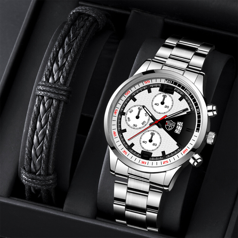 DEYROS Mens Watches Sports Military Stainless Steel Calendar Quartz ...