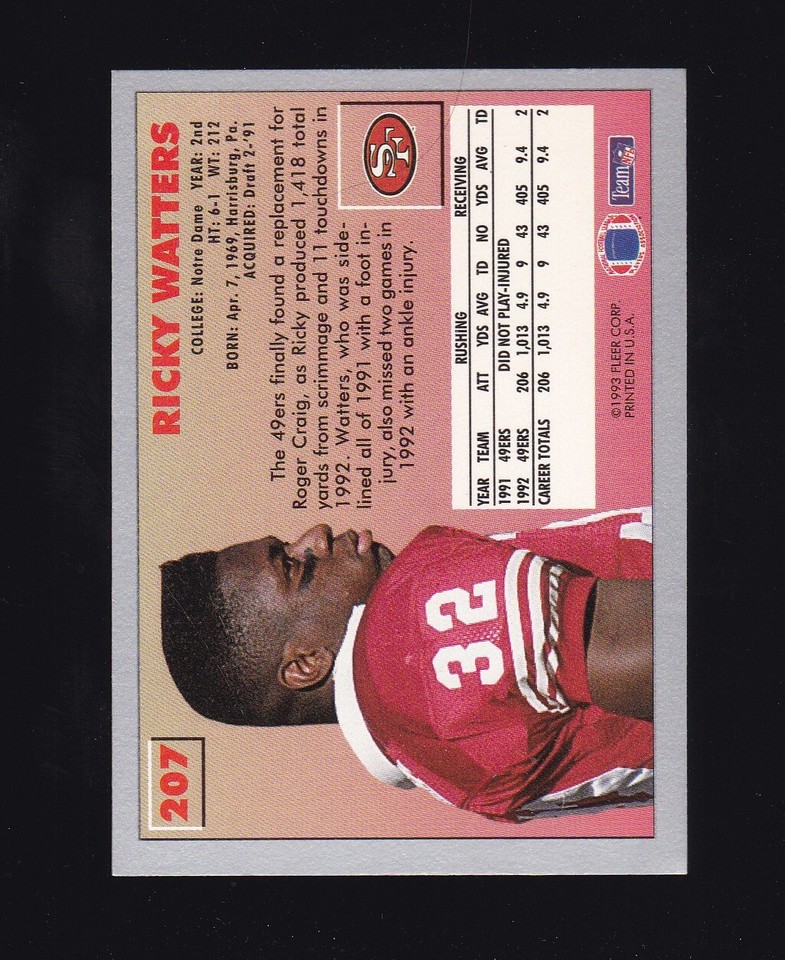 1993 Fleer Ricky Watters #207 San Francisco 49ers | eBay