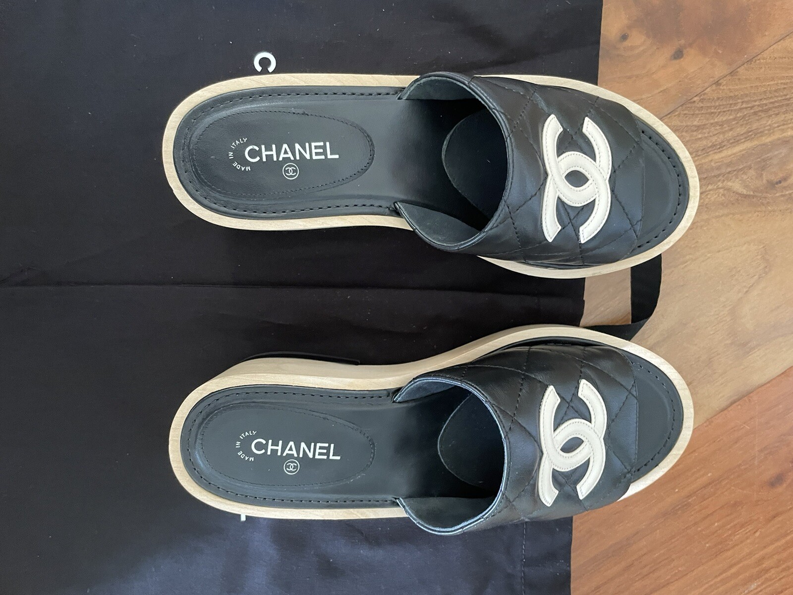 CHANEL 20 Beige Quilted CC Logo Clog Wood Mule Side … - Gem