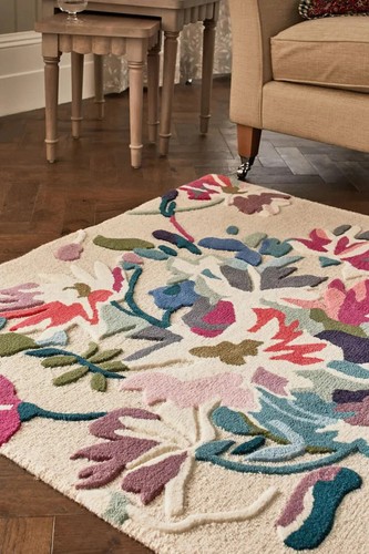cream floral rug Hand Tufted Wool Area Rug Hand loop cut Wool Rug | eBay UK