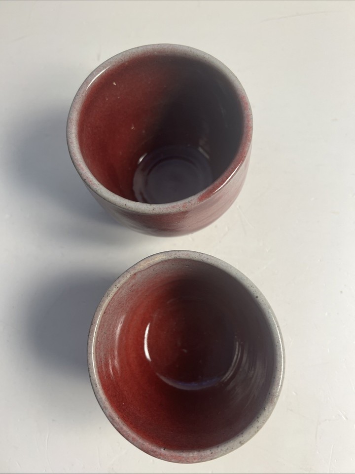 2 Studio Art Pottery Yunomi Style Chawan Sang DeBouf MCM Tea Cup Red ...