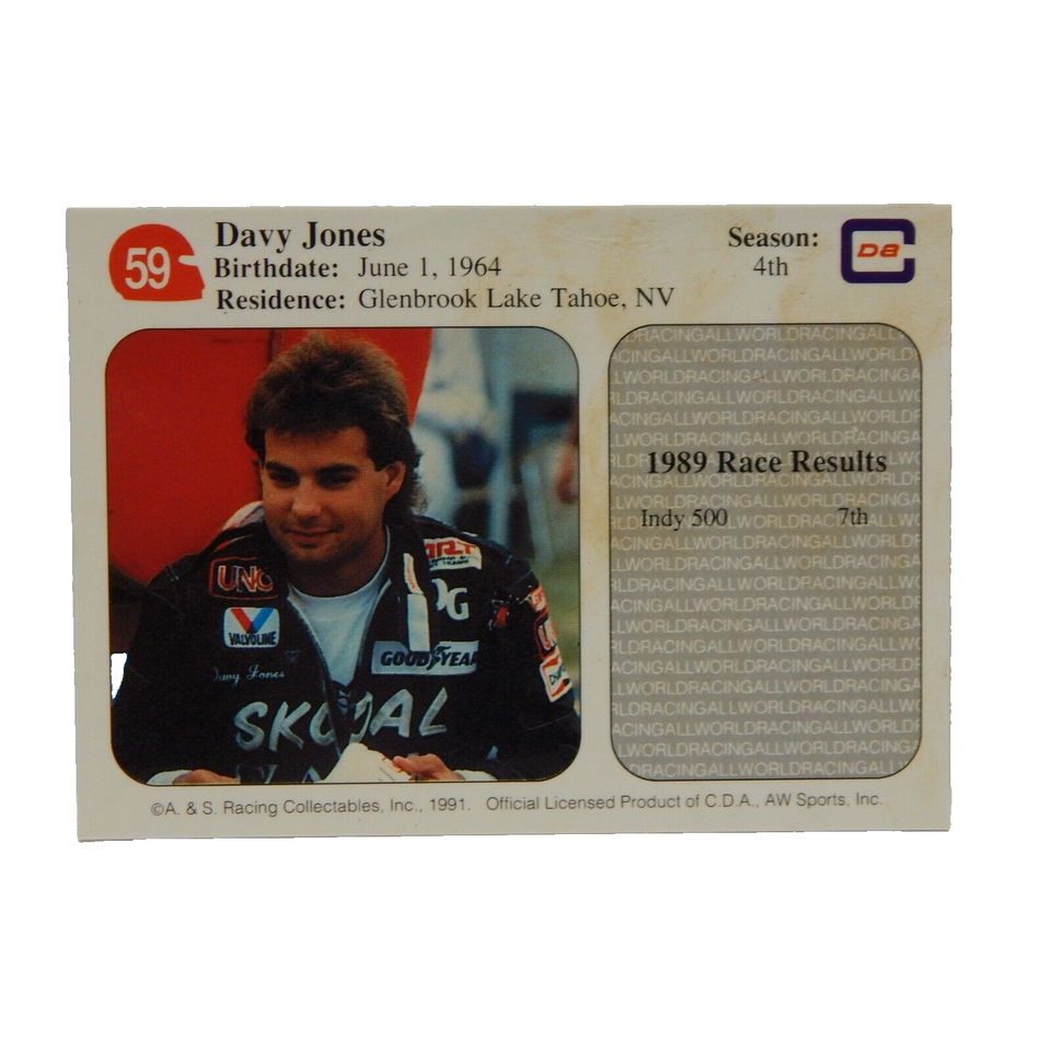 Indy Car World Series Davy Jones A & S Racing Collectables Trading Card ...