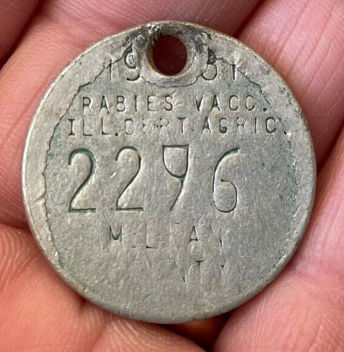 Antique Metal Rabies Vaccine Tag #2296 1931? Illinois Collectible Dogs ...
