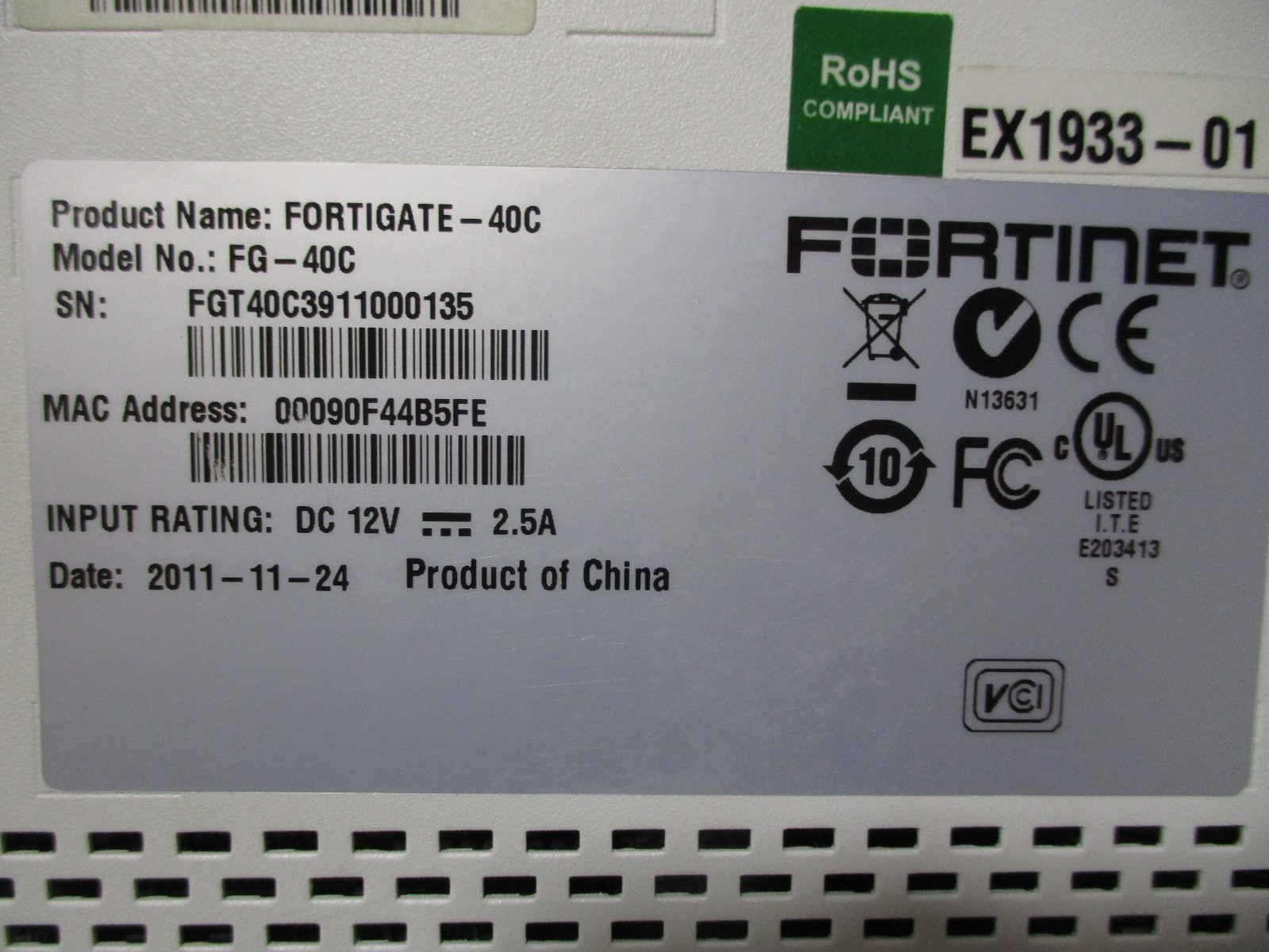 Fortinet Fortigate-40C Security Appliance FG-40C Bundle P08924-05-02 ...