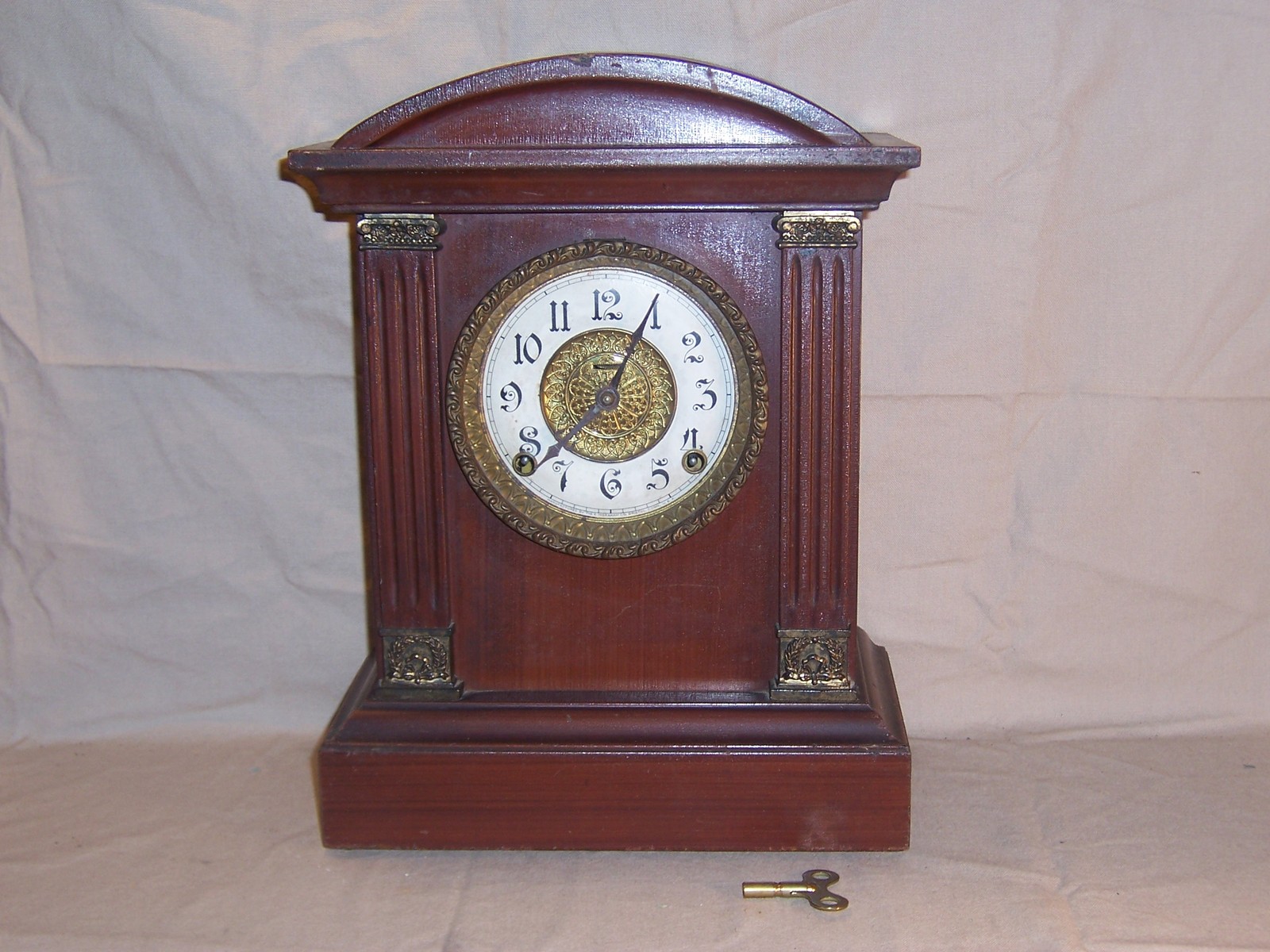 Rare Antique Ingraham Mantle Clock with Columns Chimes Shelf Brass ...