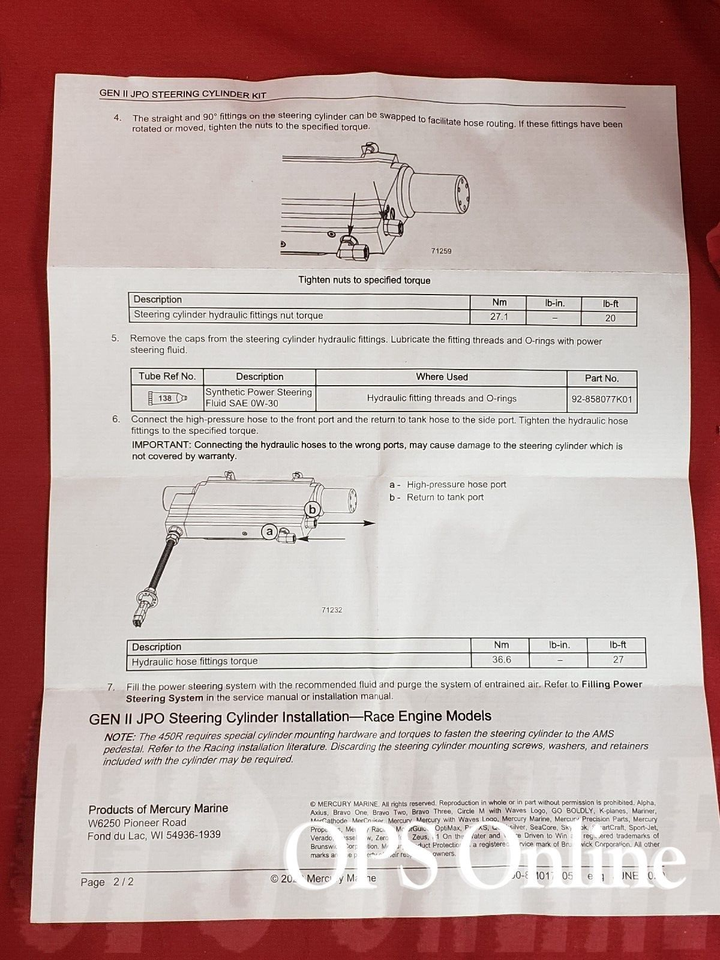 Mercury Verado L6/V8 JPO Power Steering Actuator 8M0123581 OEM ...