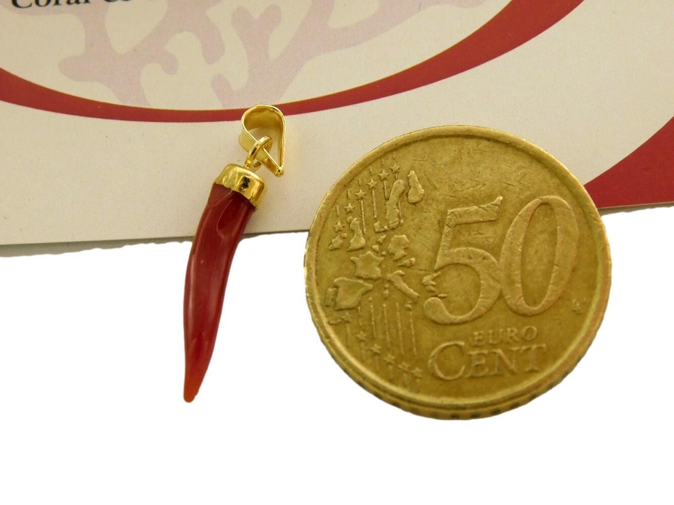Pendant of Gemstone in Red Coral Horn and 18k 750 Gold Italian ...