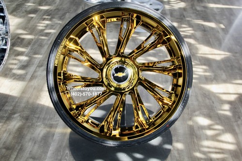 New Set 26" GOLD FLOATING CAP 6 LUG 6x139.7 Chevy Wheels & Tires Rims ...