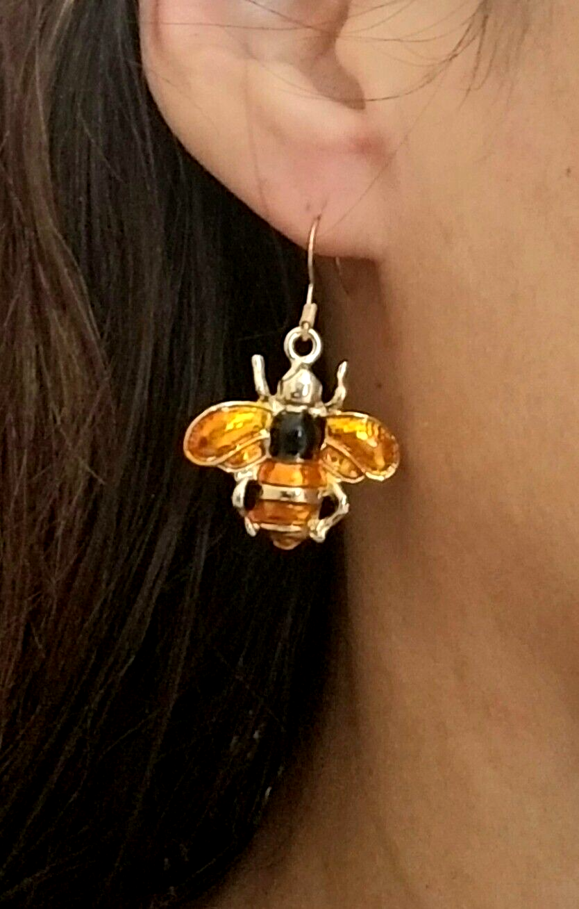 14k Gold Bee Earrings Dangle Bumblebee Earrings Bee Jewelry Bees | eBay